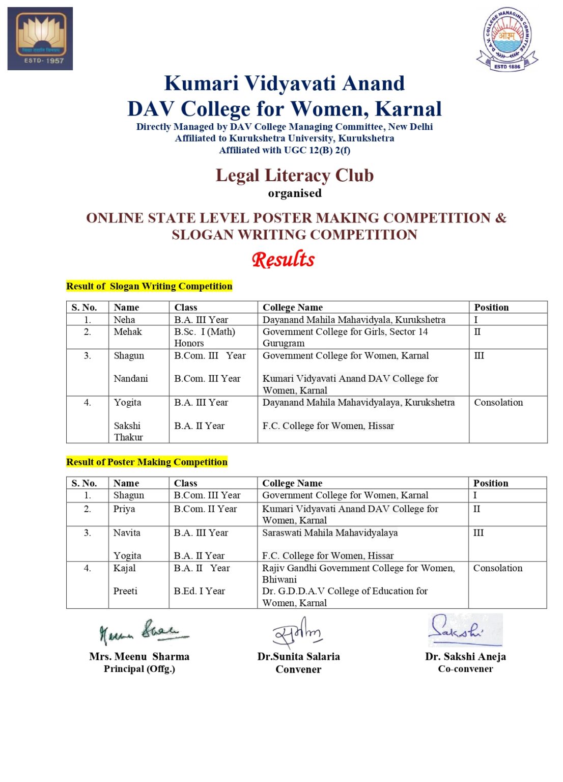 Result of Online State Level Poster Making & Slogan Writing Competition ...